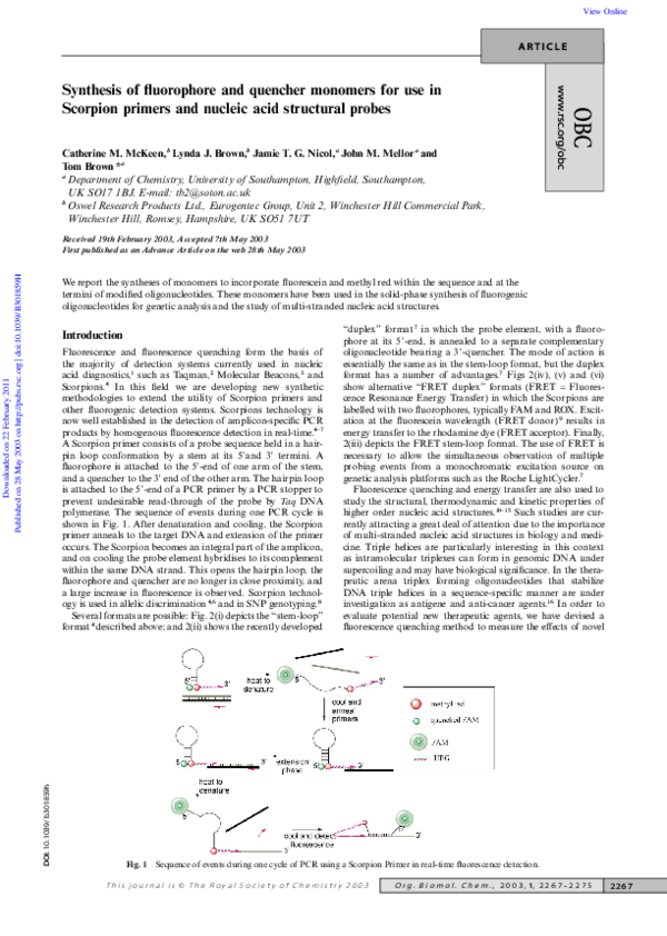 (PDF) Synthesis of fluorophore and quencher monomers for use in ...