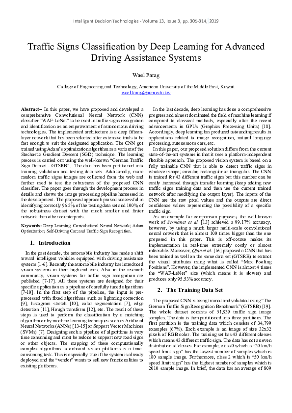 (PDF) Traffic Signs Classification by Deep Learning for Advanced Driving Assistance Systems