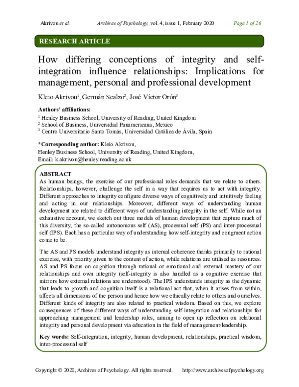 (PDF) How differing conceptions of integrity and self- integration ...