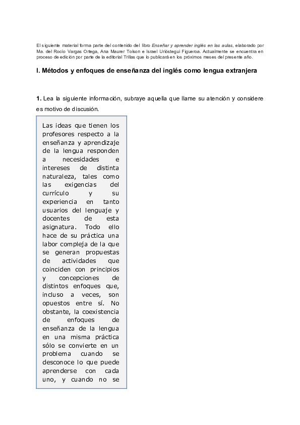 (DOC) Métodos y enfoques de enseñanza del inglés como lengua extranjera