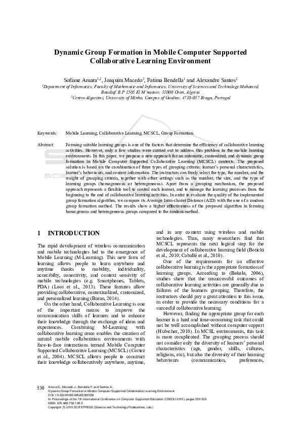 Pdf Dynamic Group Formation In Mobile Computer Supported Collaborative Learning Environment