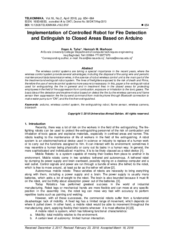 (PDF) Implementation of Controlled Robot for Fire Detection and ...