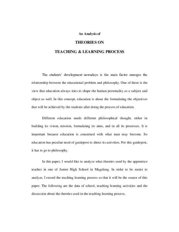 (PDF) An Analysis of THEORIES ON TEACHING & LEARNING PROCESS