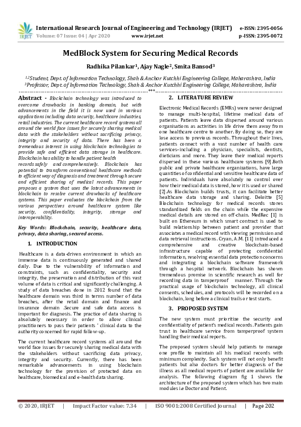 (PDF) IRJET- MedBlock System for Securing Medical Records