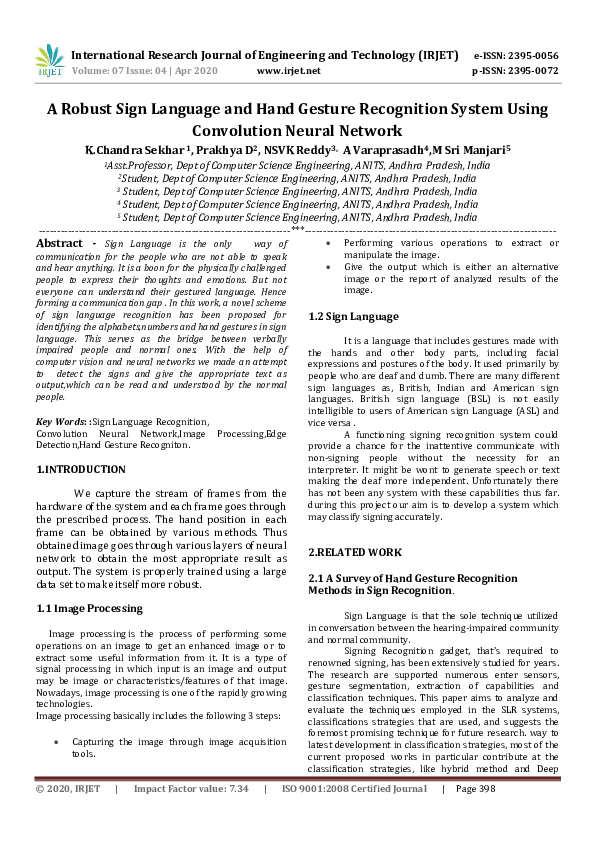 Pdf Irjet A Robust Sign Language And Hand Gesture Recognition System Using Convolution Neural