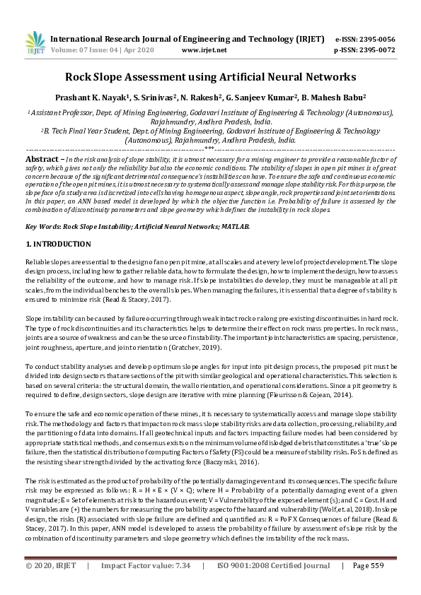 (PDF) IRJET- Rock Slope Assessment using Artificial Neural Networks
