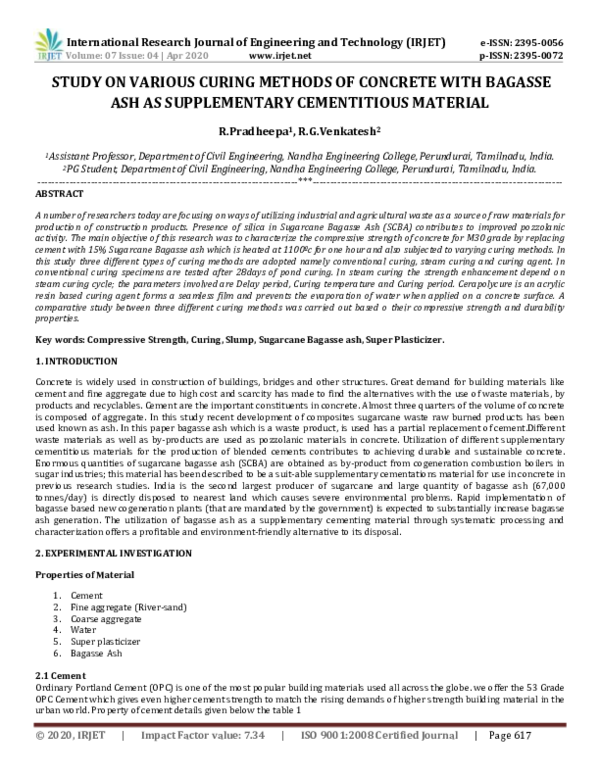 (PDF) IRJET- STUDY ON VARIOUS CURING METHODS OF CONCRETE WITH BAGASSE ...
