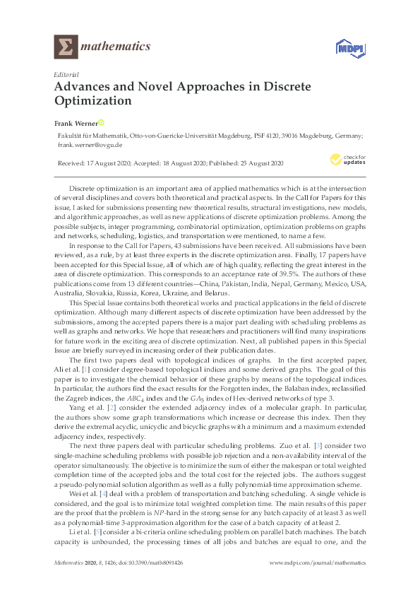(PDF) Advances and Novel Approaches in Discrete Optimization
