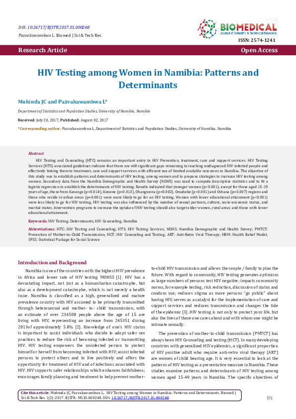 (PDF) HIV Testing among Women in Namibia: Patterns and Determinants ...