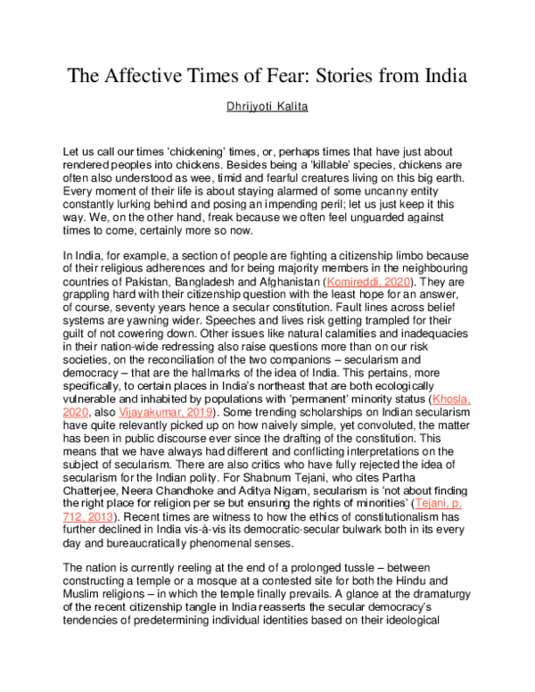 (PDF) The Affective Times of Fear: Stories from India | Dhrijyoti ...