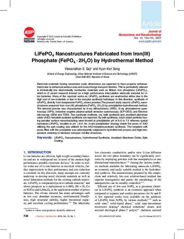 (PDF) LiFePO4 nanostructures fabricated from iron(III) phosphate (FePO4 ...