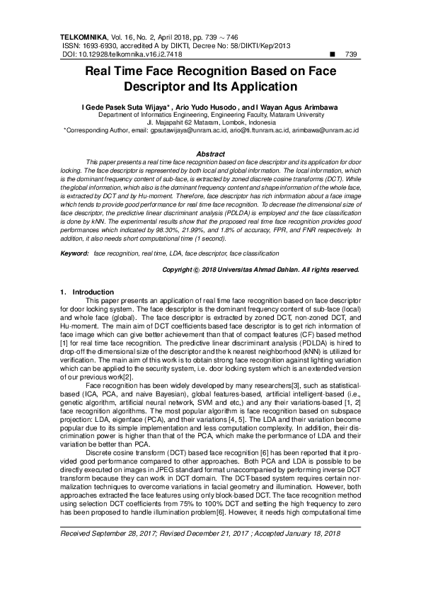Pdf Real Time Face Recognition Based On Face Descriptor And Its