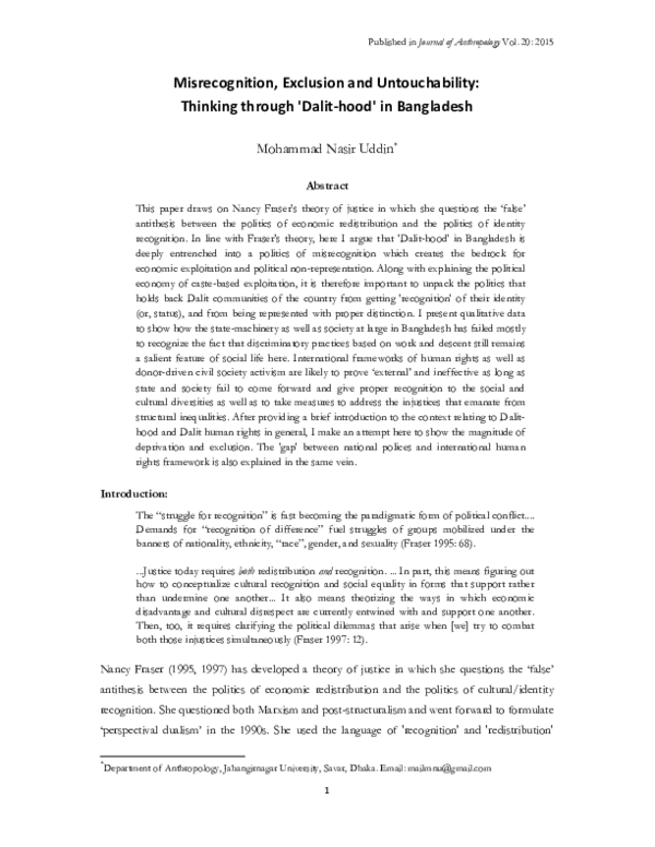 (PDF) Misrecognition, Exclusion and Untouchability: Thinking through ...