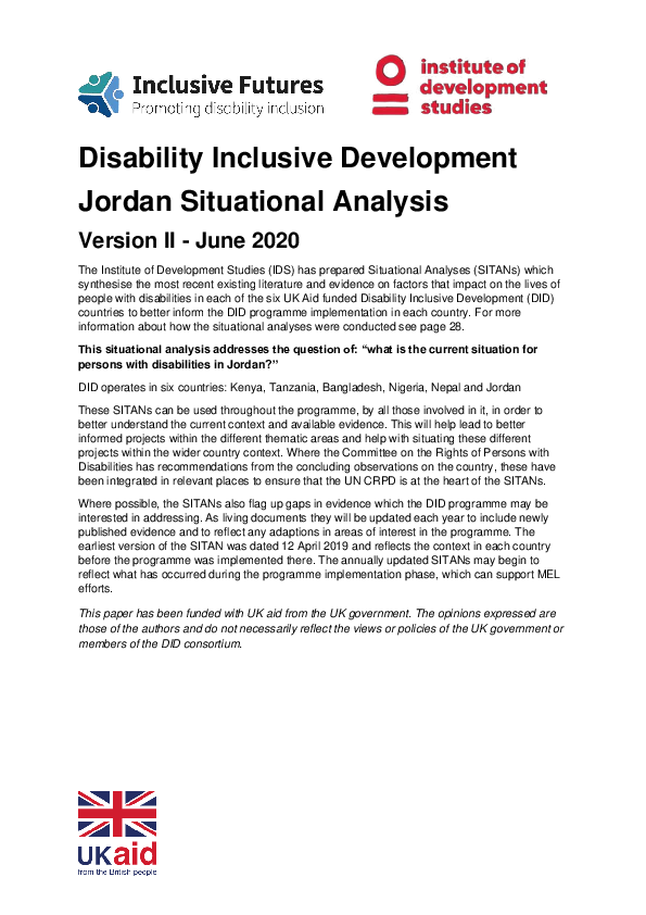(PDF) Disability Inclusive Development Situational Analysis for Jordan