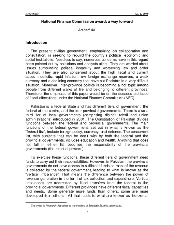 (PDF) National Finance Commission award: a way forward