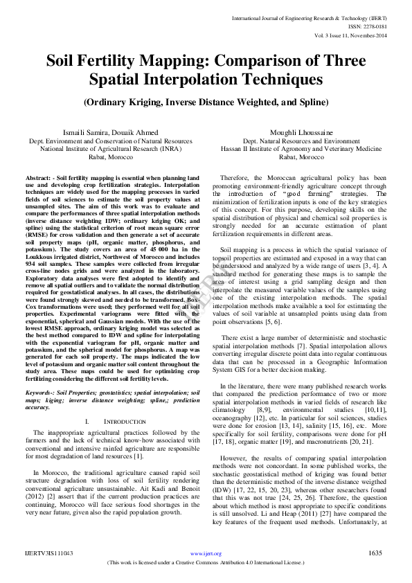 (PDF) IJERT-Soil Fertility Mapping: Comparison of Three Spatial Interpolation Techniques