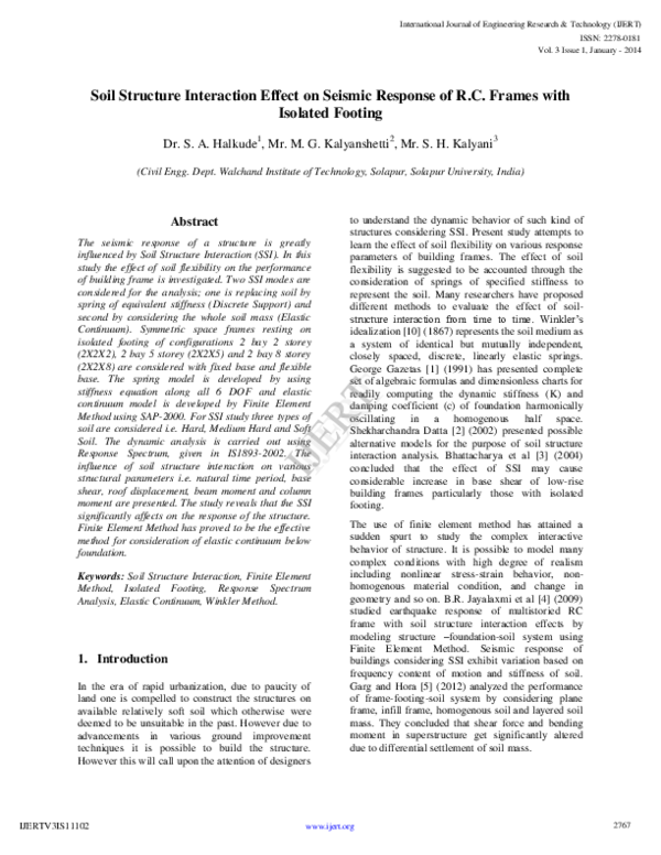 (PDF) IJERT-Soil Structure Interaction Effect on Seismic Response of R.C. Frames with Isolated ...