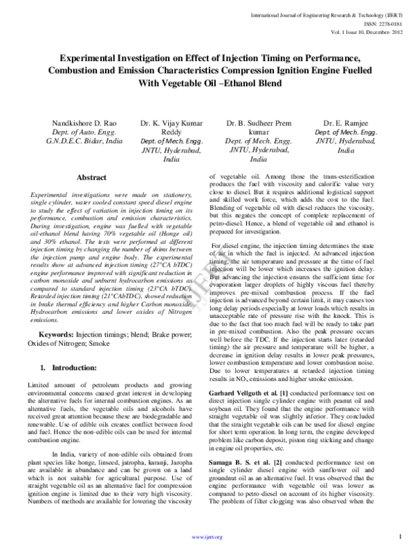 (PDF) IJERT-Experimental Investigation on Effect of Injection Timing on Performance, Combustion ...