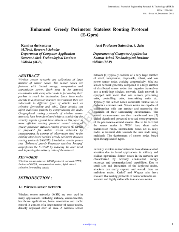 (PDF) IJERT-Enhanced Greedy Perimeter Stateless Routing Protocol (E-Gprs)