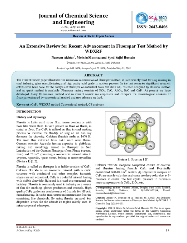 (PDF) An Extensive Review for Recent Advancement in Fluorspar Test ...