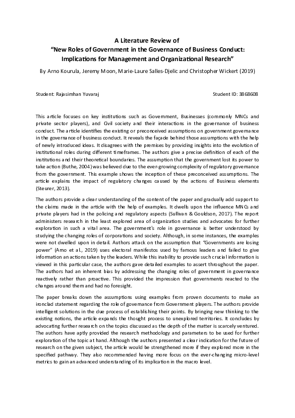 (DOC) A Literature Review of "New Roles of Government in the Governance ...