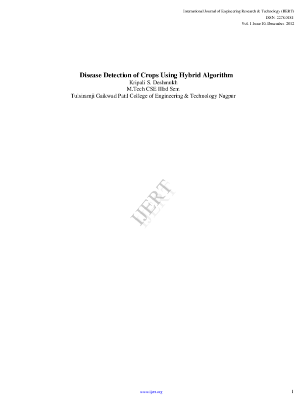 Pdf Ijert Disease Detection Of Crops Using Hybrid Algorithm 9104