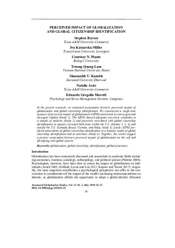 (PDF) Perceived impact of globalization and global citizenship ...