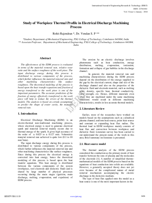 (PDF) IJERT-Study of Workpiece Thermal Profile in Electrical Discharge Machining Process
