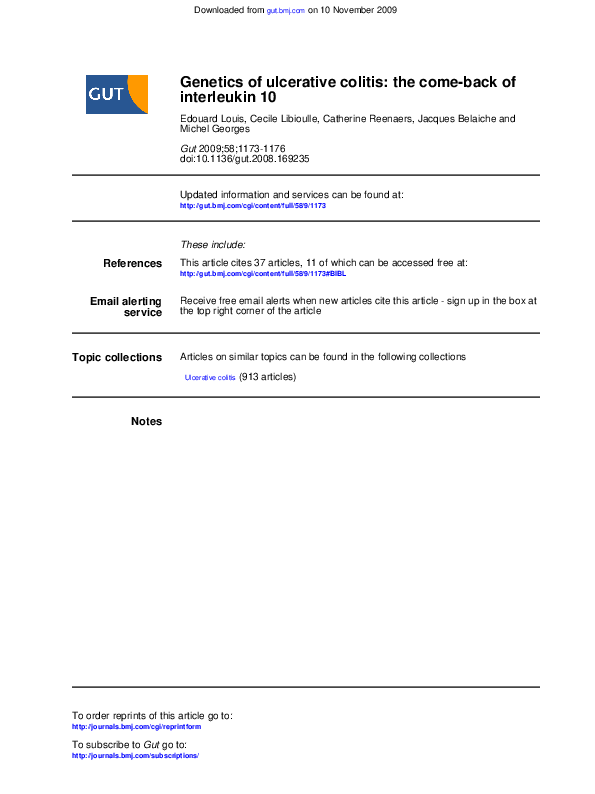 (PDF) Genetics of ulcerative colitis: the come-back of interleukin 10