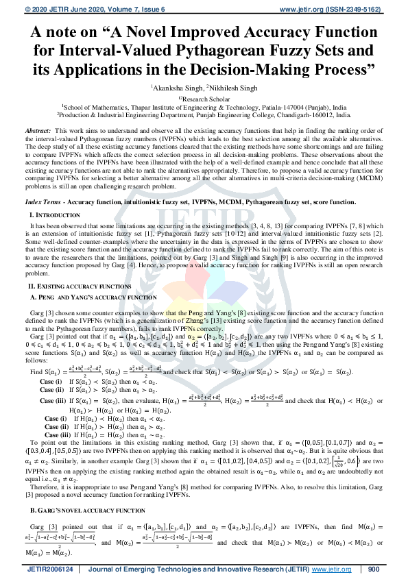(PDF) A note on “A Novel Improved Accuracy Function for Interval-Valued Pythagorean Fuzzy Sets ...
