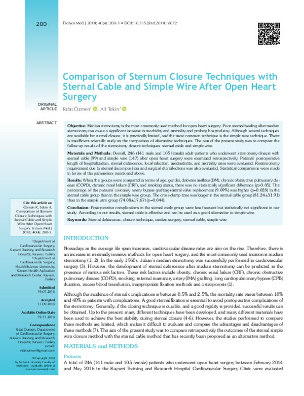 (PDF) Özmen R, Tekin A. Comparison of Sternum Closure Techniques with ...