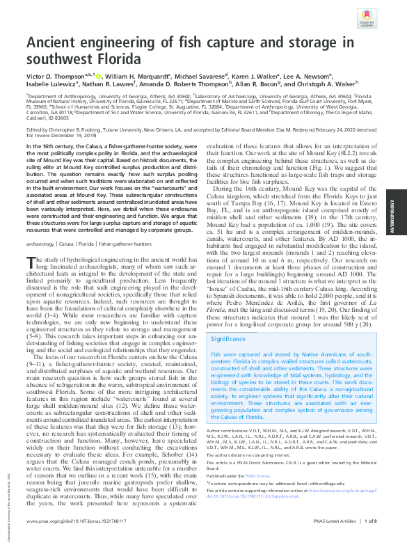 (PDF) Ancient engineering of fish capture and storage in southwest Florida