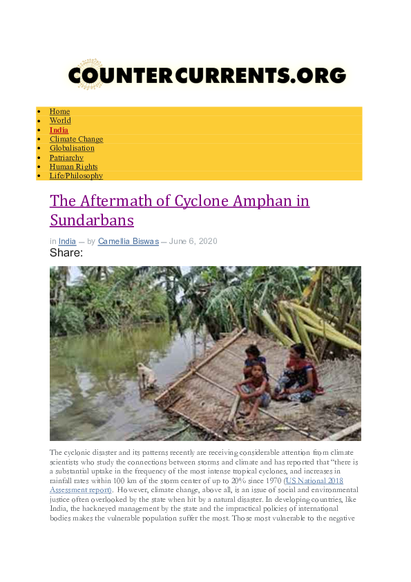 (PDF) The Aftermath of Cyclone Amphan in Sundarbans