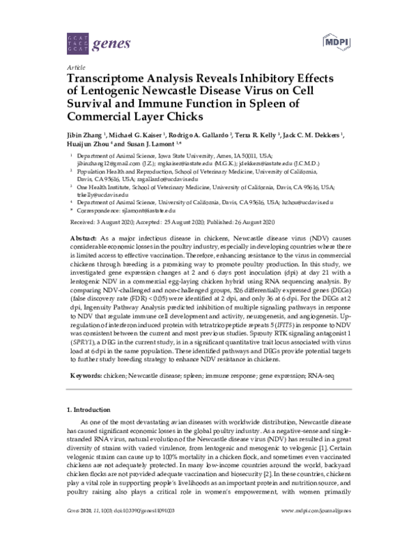 (PDF) Transcriptome Analysis Reveals Inhibitory Effects of Lentogenic ...