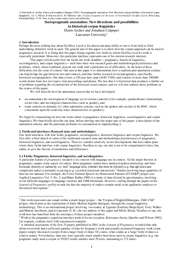 (PDF) Sociopragmatic annotation: New directions and possibilities in ...