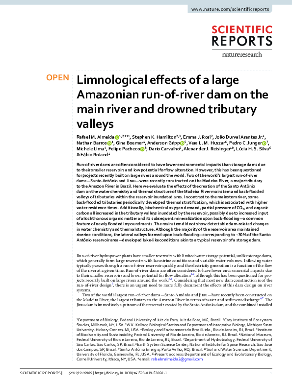 (PDF) Limnological effects of a large Amazonian run-of-river dam on the ...