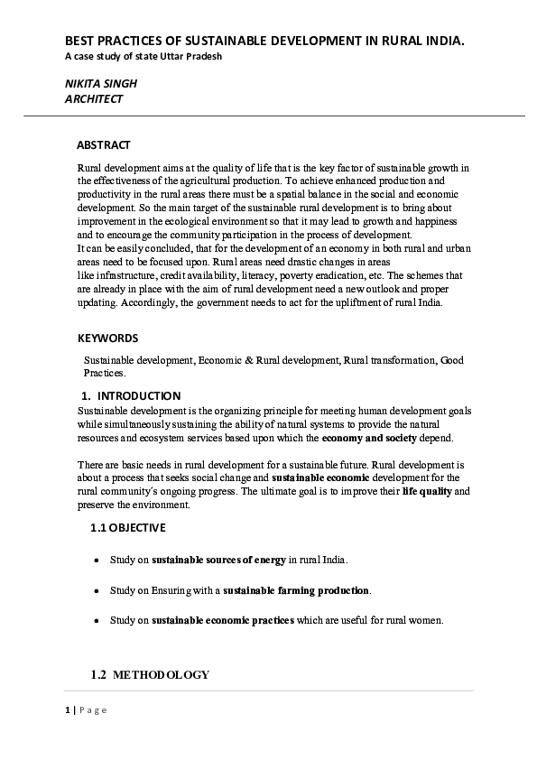(PDF) BEST PRACTICES OF SUSTAINABLE DEVELOPMENT IN RURAL INDIA. A case ...