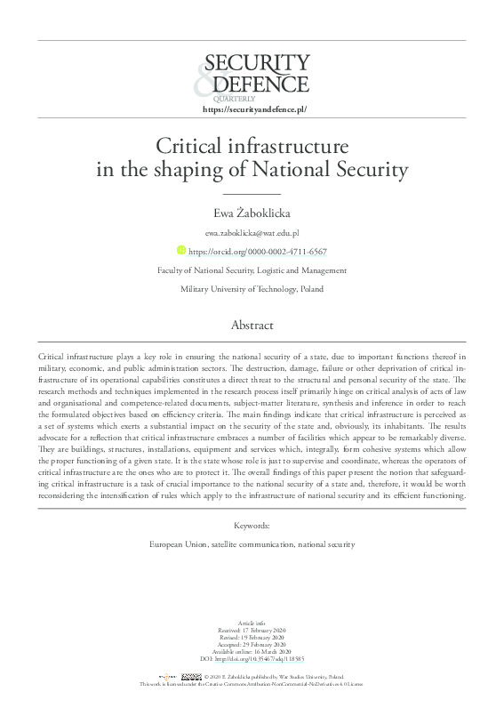 (PDF) Critical infrastructure in the shaping of National Security