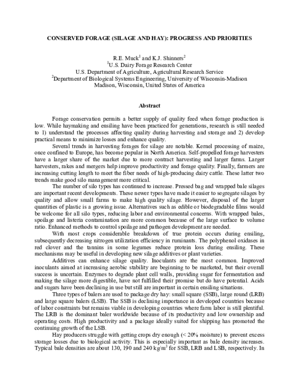 (PDF) CONSERVED FORAGE (SILAGE AND HAY): PROGRESS AND PRIORITIES