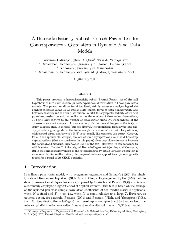 (PDF) A Heteroskedasticity Robust Breusch-Pagan Test for ...