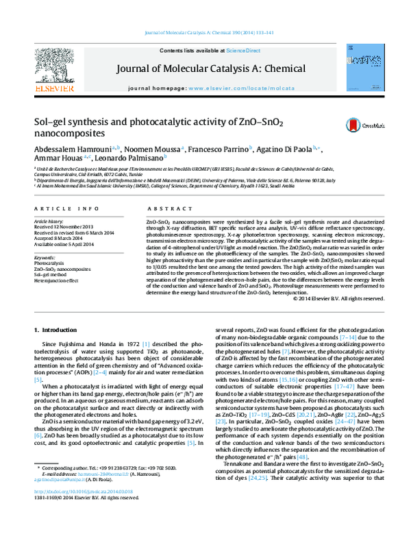 (PDF) Sol–gel synthesis and photocatalytic activity of ZnO–SnO2 ...