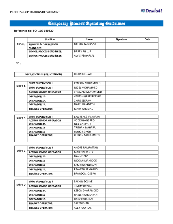 (PDF) Temporary Process Operating Guidelines | barry phillip - Academia.edu