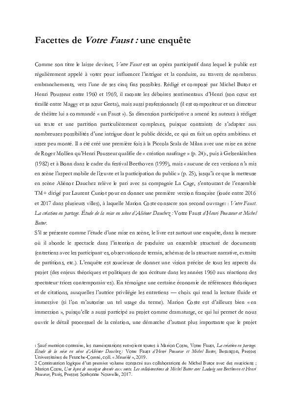 (PDF) Facettes de Votre Faust : une enquête