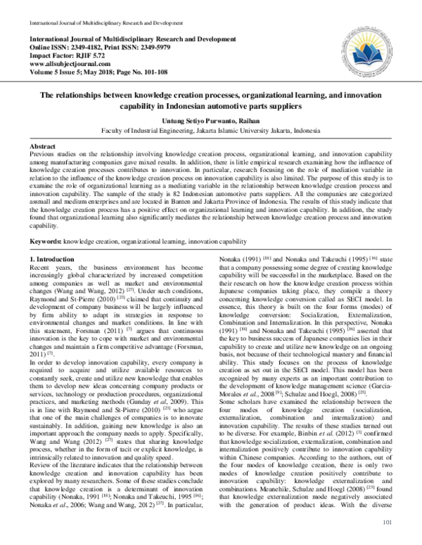 (PDF) The relationships between knowledge creation processes ...