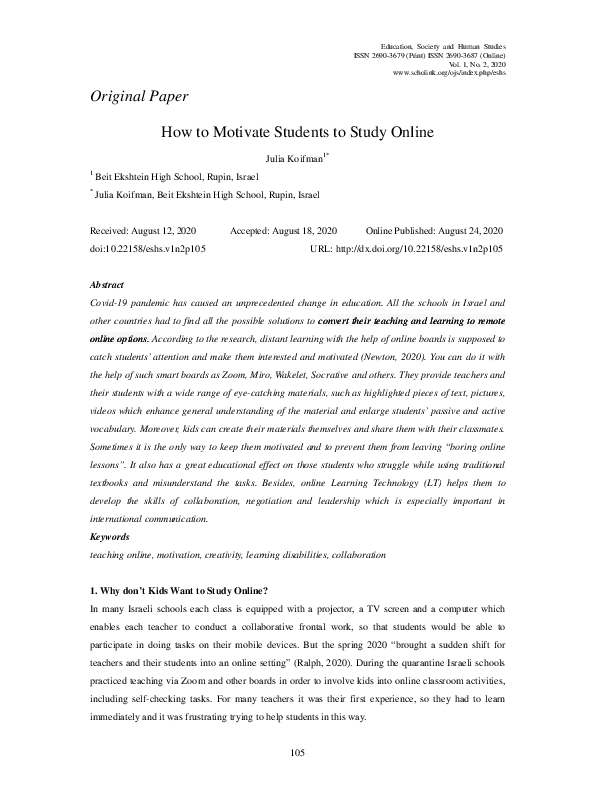(PDF) Original Paper How to Motivate Students to Study Online