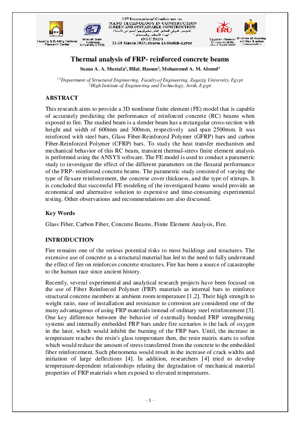 Pdf Thermal Analysis Of Frp Reinforced Concrete Beams Eng Mohamed Atef