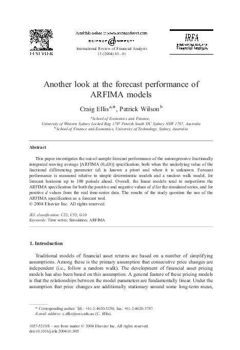 Pdf Another Look At The Forecast Performance Of Arfima Models