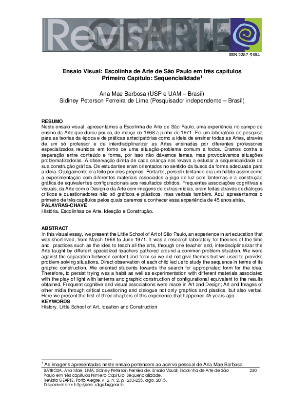 (PDF) Ensaio Visual: Escolinha de Arte de São Paulo em três capítulos Primeiro Capítulo ...