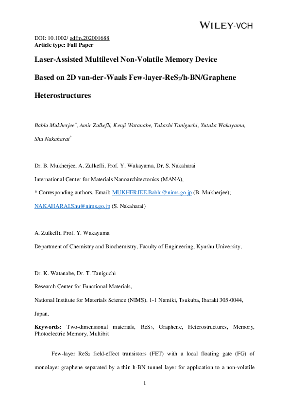 (PDF) Laser-Assisted Multilevel Non-Volatile Memory Device Based on 2D van-der-Waals Few-layer ...