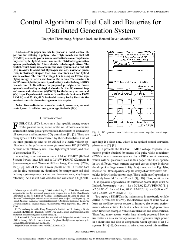 (PDF) Control Algorithm of Fuel Cell and Batteries for Distributed ...